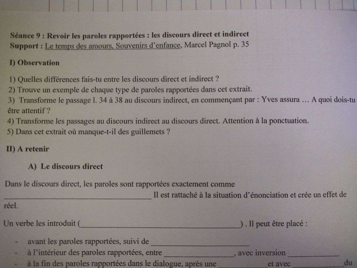 Discours direct et indirect